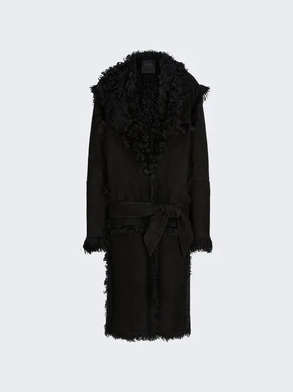 Attico Long Lamb Leather Coat - Black