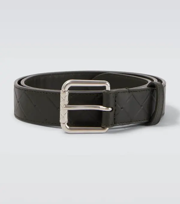 Bottega Veneta Intrecciato Embossed Leather Belt - Brown