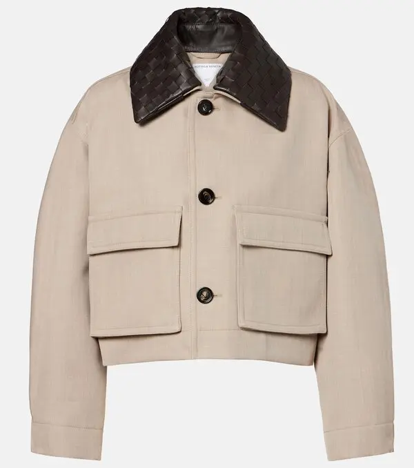 Bottega Veneta Cropped Leather-trimmed Wool Jacket