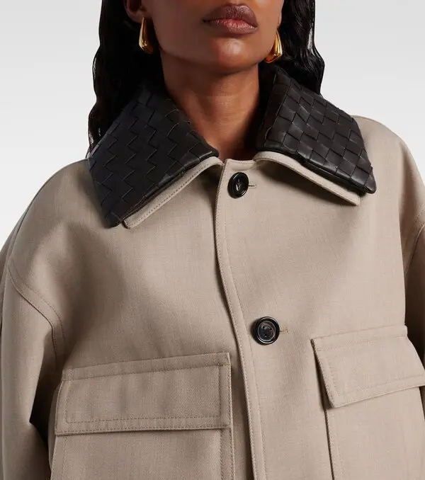 Bottega Veneta Cropped Leather-trimmed Wool Jacket