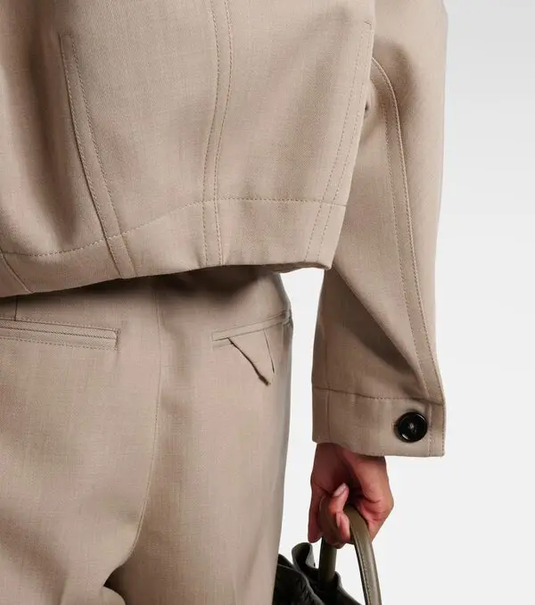 Bottega Veneta Cropped Leather-trimmed Wool Jacket