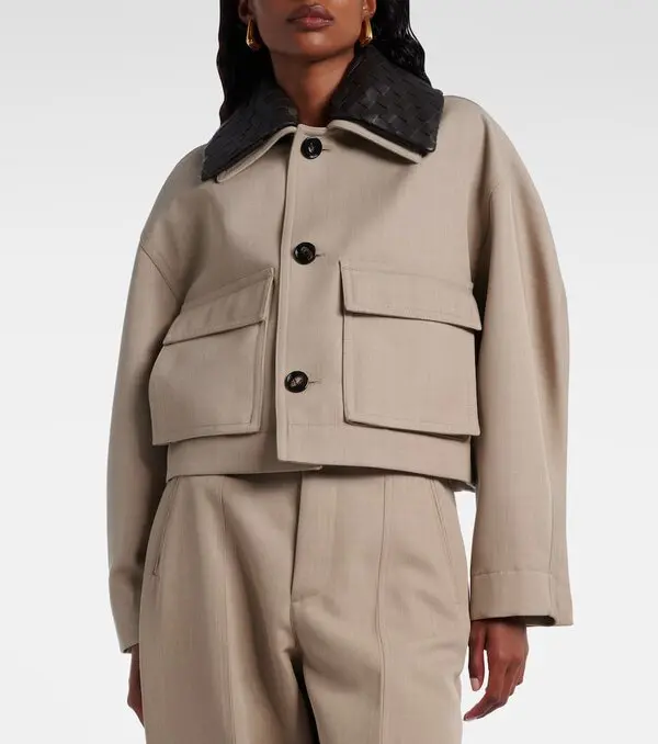 Bottega Veneta Cropped Leather-trimmed Wool Jacket