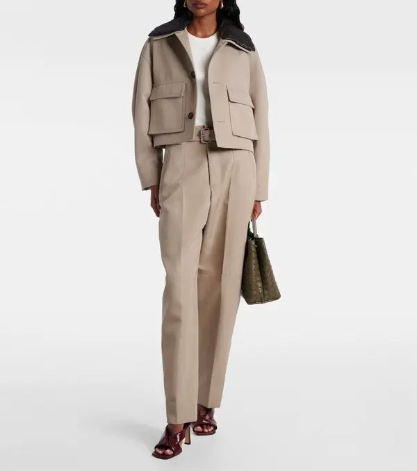 Bottega Veneta High-rise Straight Wool Pants - Beige