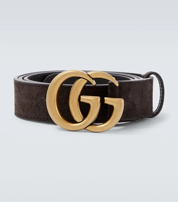 Gucci Gg Marmont Suede Belt - Brown