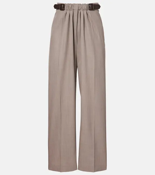 Loewe Gathered Wide-leg Wool Pants - Beige