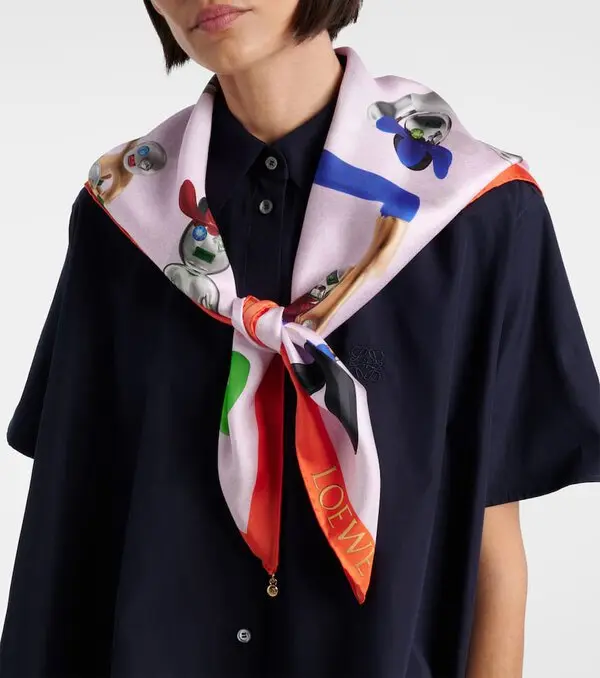 Loewe Anagram Logo Silk Twill Scarf