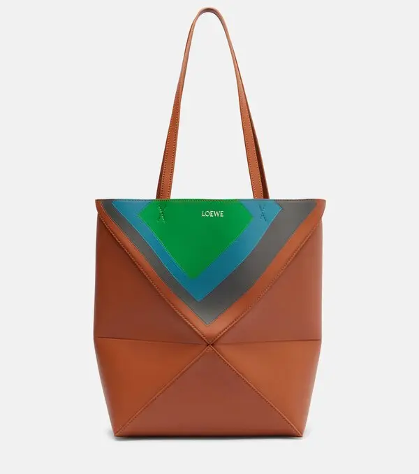 Loewe X Albers Puzzle Fold Medium Leather Tote Bag - Brown