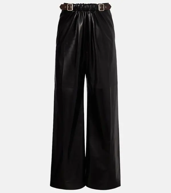 Loewe Gathered Wide-leg Leather Pants - Black