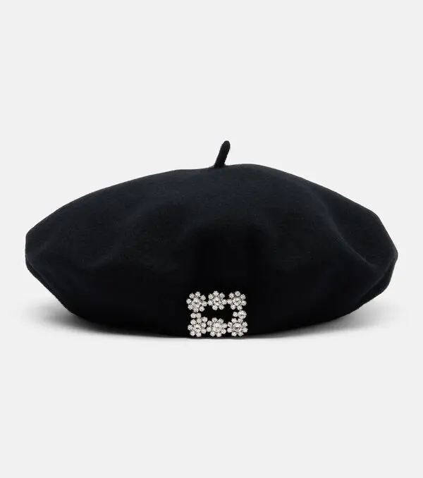 ROGER VIVIER Embellished Wool Beret - Black