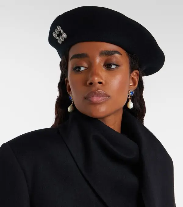 ROGER VIVIER Embellished Wool Beret - Black