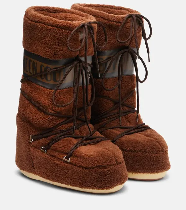 Moon Boot Icon Fleece Knee-high Lace-up Boots - Brown