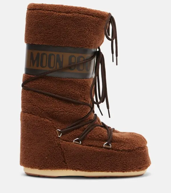 Moon Boot Icon Fleece Knee-high Lace-up Boots - Brown