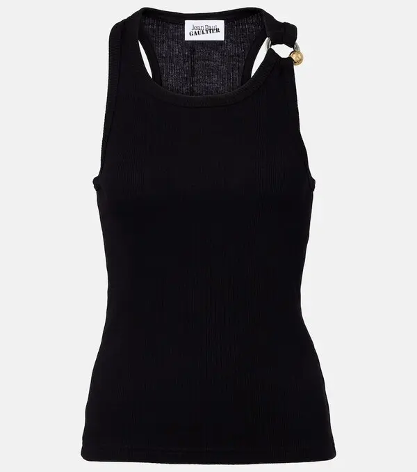 JEAN PAUL GAULTIER Piercing Cotton Jersey Tank Top - Black