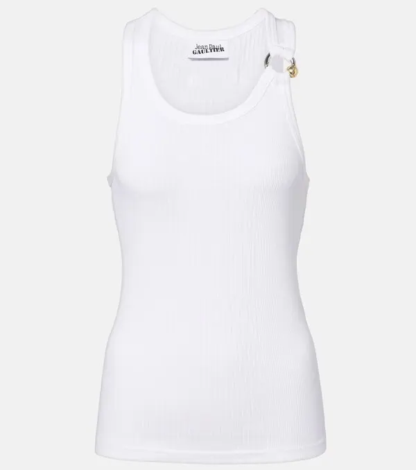 JEAN PAUL GAULTIER Piercing Cotton Jersey Tank Top - White
