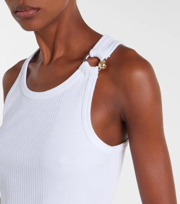 JEAN PAUL GAULTIER Piercing Cotton Jersey Tank Top - White