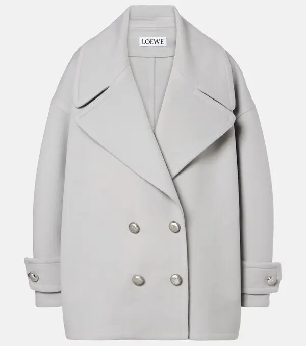 Loewe Pebble Double-breasted Wool Pea Coat - Grey