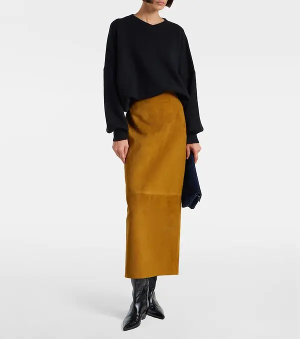 Khaite Loxley Suede Maxi Skirt - Brown