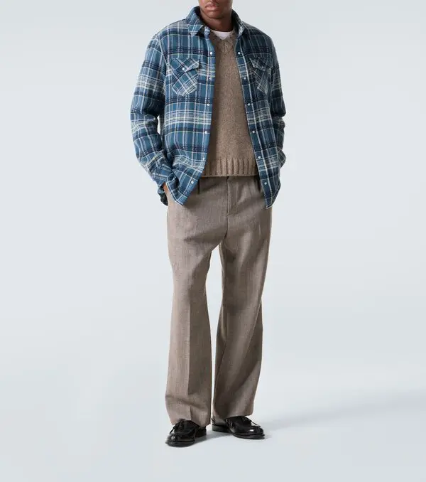 GOD'S TRUE CASHMERE Fantasia Plaid Cashmere Shirt With Emerald - Blue