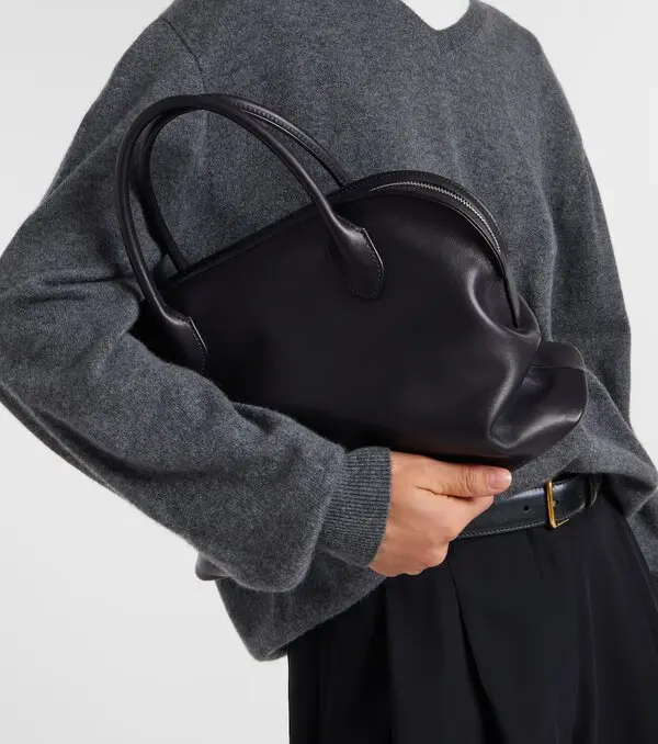 THE ROW Agnes Leather Tote Bag - Black