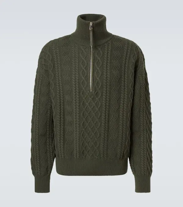 Loewe Aran-knit Wool Half-zip Turtleneck Sweater