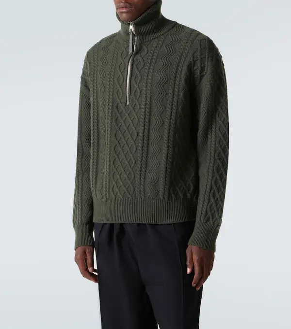 Loewe Aran-knit Wool Half-zip Turtleneck Sweater