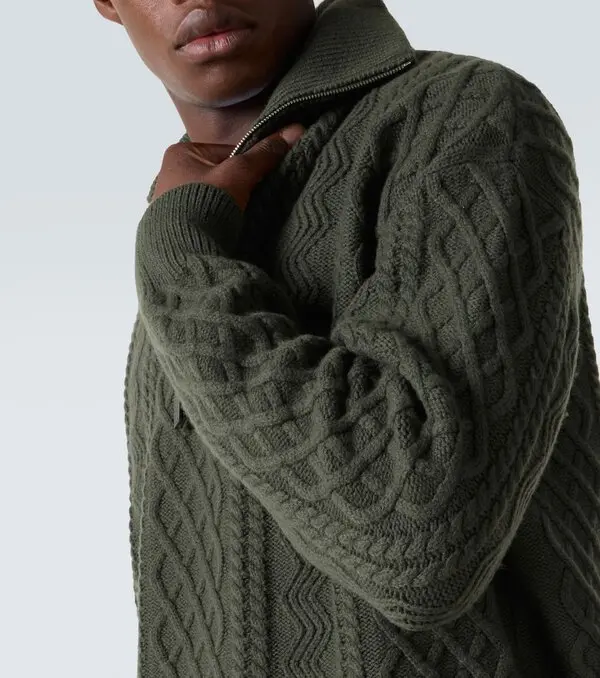 Loewe Aran-knit Wool Half-zip Turtleneck Sweater