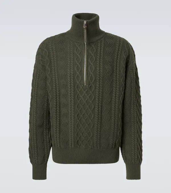 Loewe Aran-knit Wool Half-zip Turtleneck Sweater