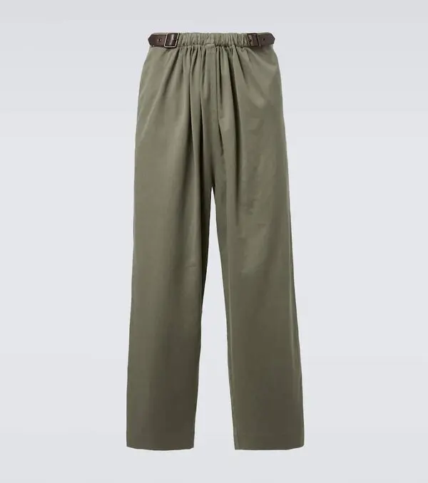 Loewe Belted Cotton Satin Straight Pants - Green