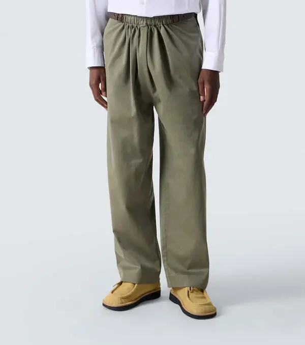 Loewe Belted Cotton Satin Straight Pants - Green