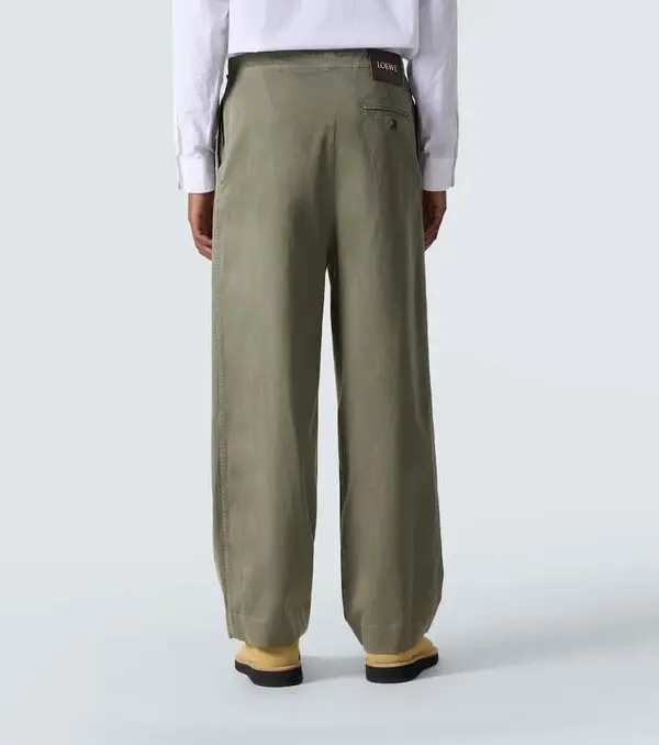 Loewe Belted Cotton Satin Straight Pants - Green