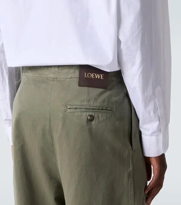 Loewe Belted Cotton Satin Straight Pants - Green