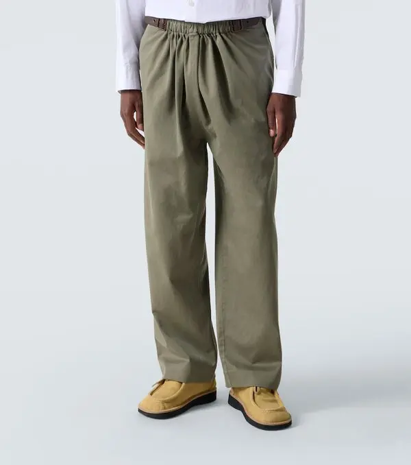 Loewe Belted Cotton Satin Straight Pants