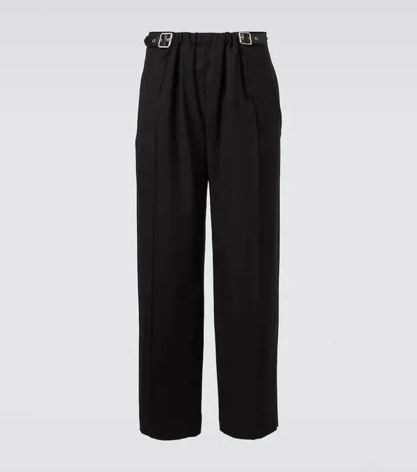 Loewe Belted Wool Straight Pants - Black