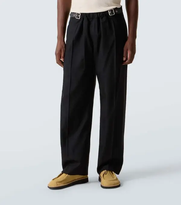 Loewe Belted Wool Straight Pants - Black