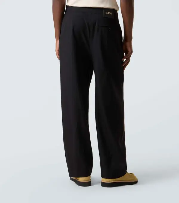 Loewe Belted Wool Straight Pants - Black