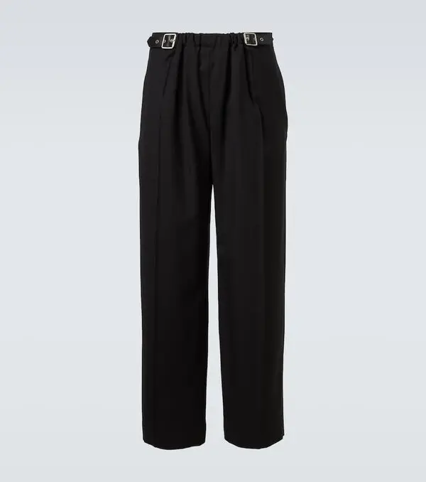 Loewe Belted Wool Straight Pants - Black