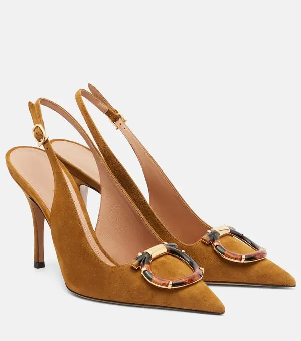 FERRAGAMO Sara Suede Slingback Pumps - Brown