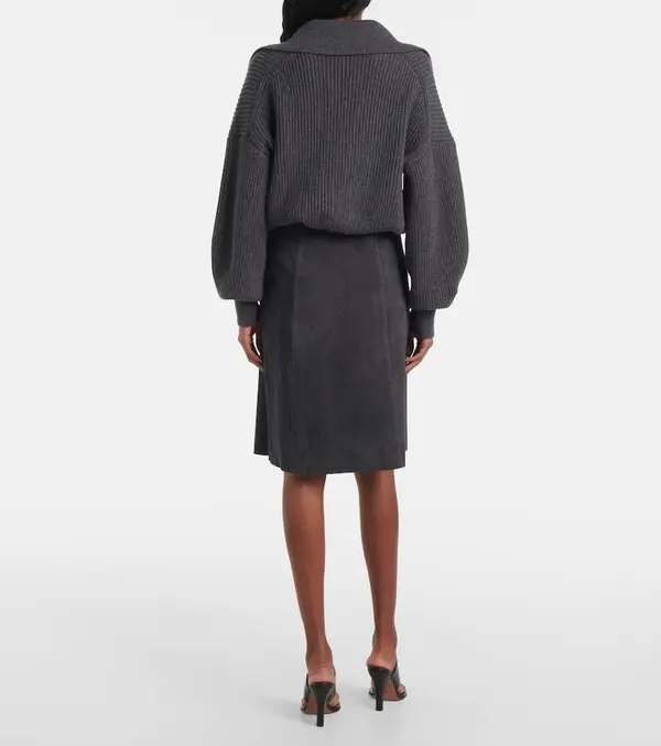 JOSEPH Suede Midi Skirt - Grey