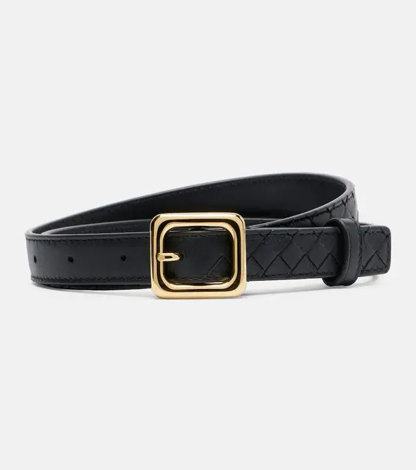 Bottega Veneta Intrecciato Leather Belt - Black