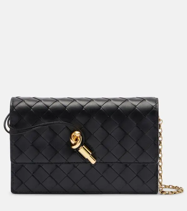 Bottega Veneta Andiamo Intrecciato Leather Shoulder Bag - Black