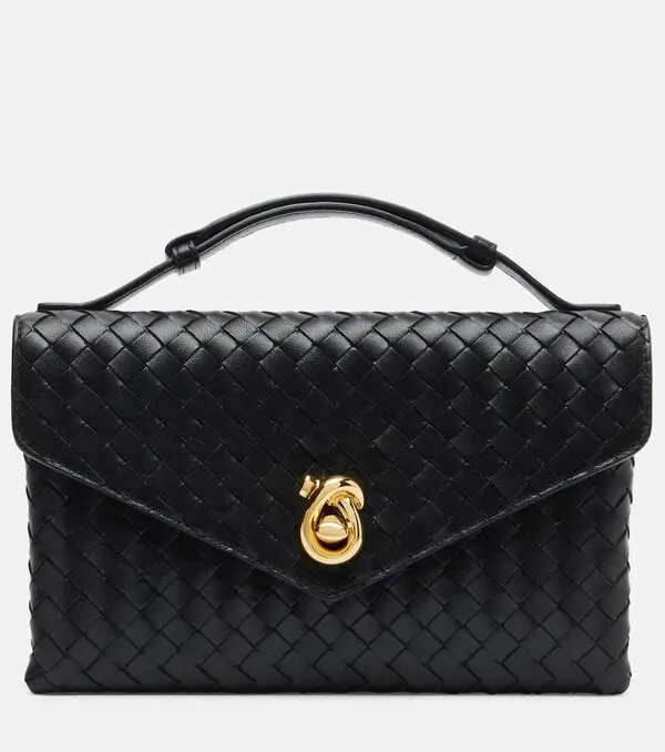Bottega Veneta Knot Lock Intrecciato Leather Top-handle Bag - Black