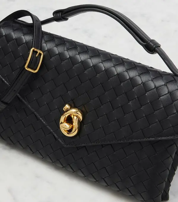 Bottega Veneta Knot Lock Intrecciato Leather Top-handle Bag - Black