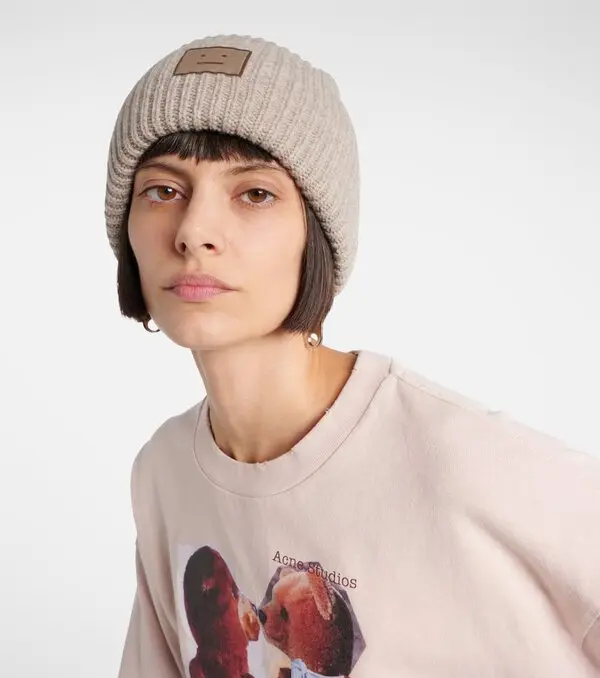 Acne Studios Face Wool-blend Beanie - Beige