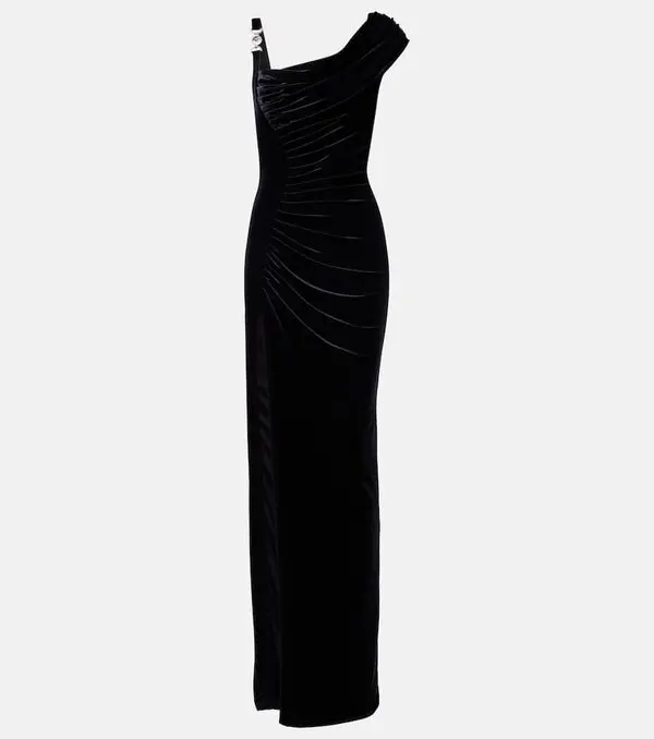 Versace Asymmetric Gathered Velvet Gown