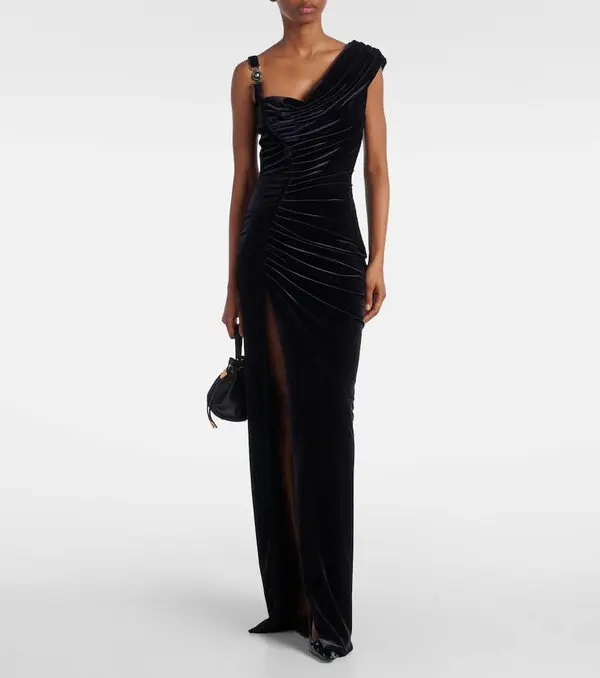 Versace Asymmetric Gathered Velvet Gown