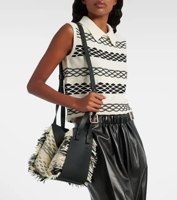 Loewe Hammock Compact Leather And Fabric Bag With Fringe
