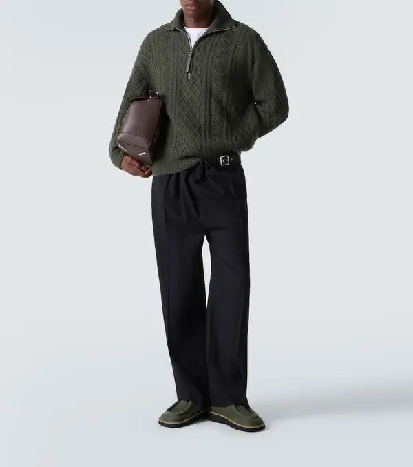 Loewe Aran-knit Wool Half-zip Turtleneck Sweater