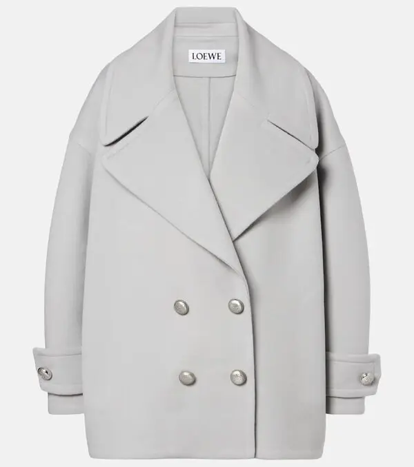 Loewe Pebble Double-breasted Wool Pea Coat - Grey