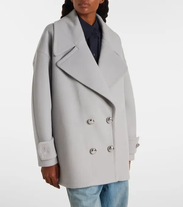 Loewe Pebble Double-breasted Wool Pea Coat - Grey