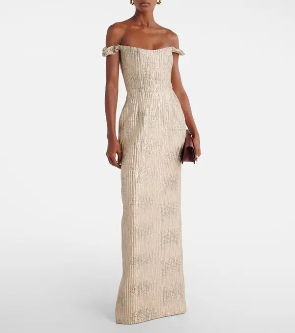 MARKARIAN Yolanda Off-shoulder Brocade Gown